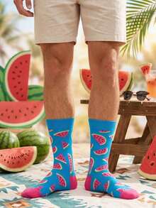 1 Pair Cartoon Watermelon Jacquard Mid-Calf Socks, Cute Personalized ...