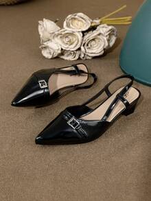 Summer New Elegant French Style Pointed Toe Chunky Heel Low Cut Pumps ...