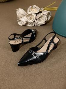 Summer New Elegant French Style Pointed Toe Chunky Heel Low Cut Pumps ...