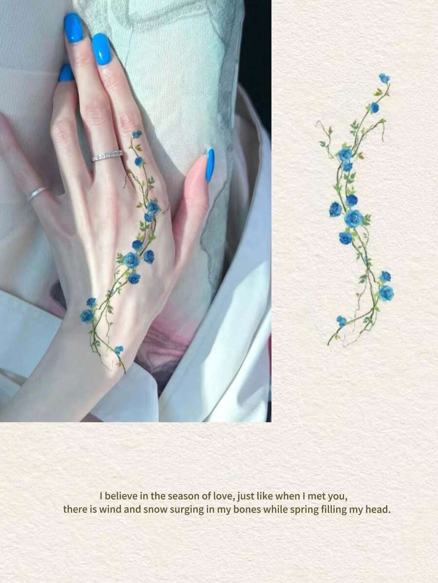 10pcs/Set Colorful Floral, Vine, Butterfly Temporary Tattoo Stickers ...
