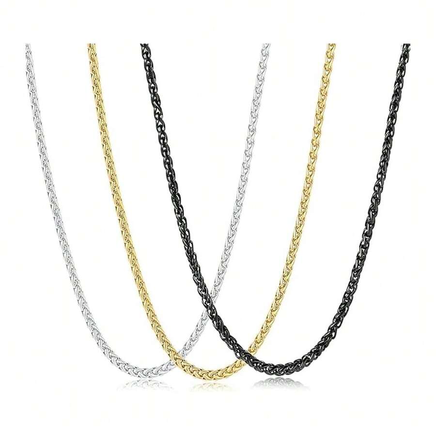 Mens Necklaces 3 Pcs Set, 4mm Hypoallergenic Cuban Link Curb Chain ...