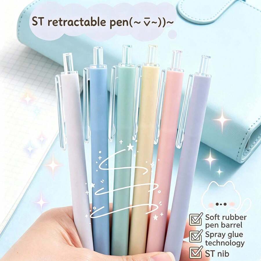 5pcs Macaron Color 0.5mm Needle Tip Black Ink Erasable Gel Pens For ...