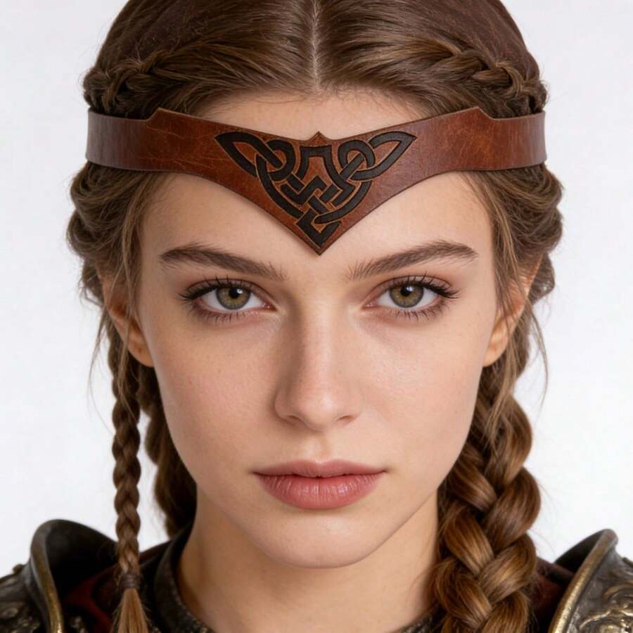 1pc Medieval Embossed Faux Leather Headpiece, Adjustable Headband For ...