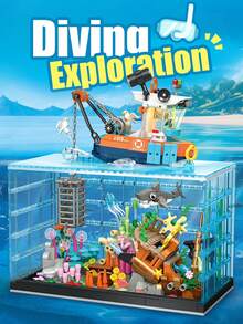 856pcs Underwater Exploration Fish Tank Building Blocks Set, Underwater ...
