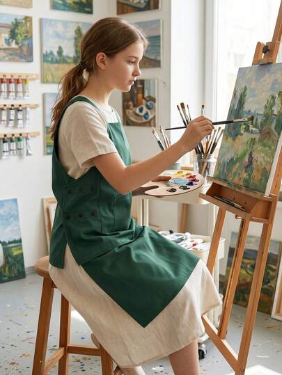 1pc Waterproof & Oil-Resistant Art Studio Apron With Pockets ...