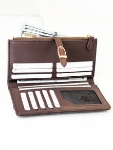 New Patchwork PU Leather Long Wallet For Women, Minimalist Bifold Purse ...