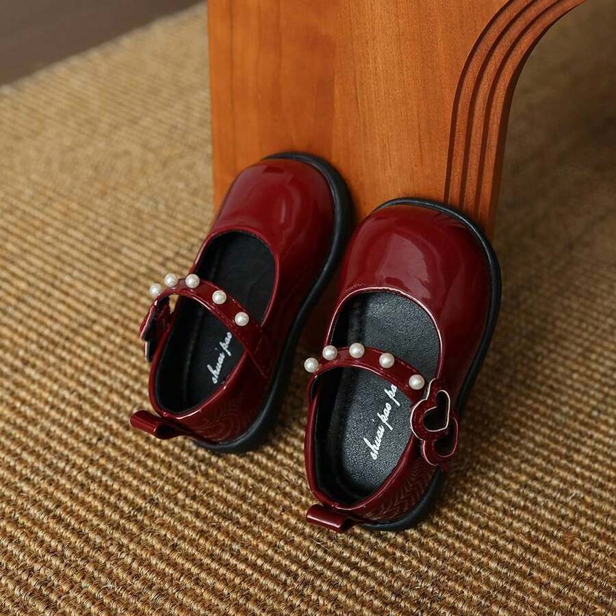 Vintage Patent Leather Girls' Ballet Flats With Pearl Buckle Soft Sole ...
