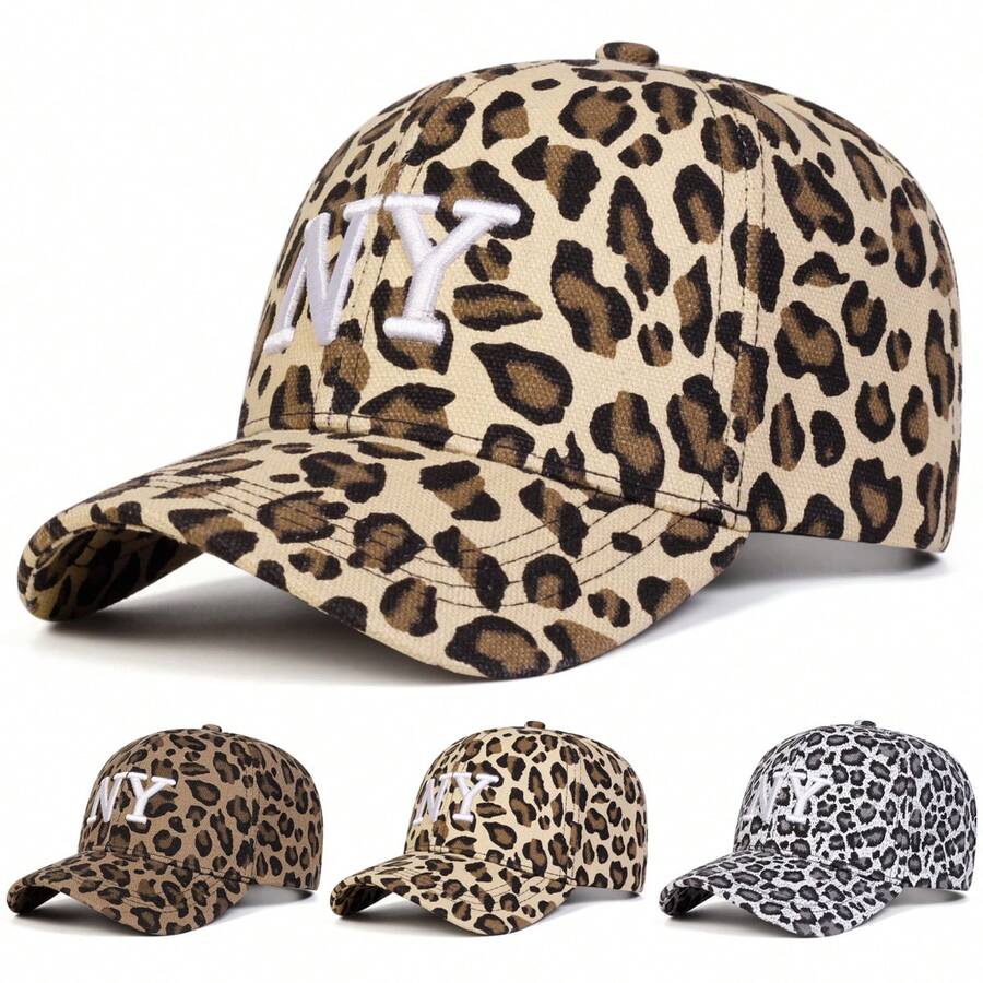 1pc Women's NY Letter Embroidered Leopard Print Baseball Cap, Street ...