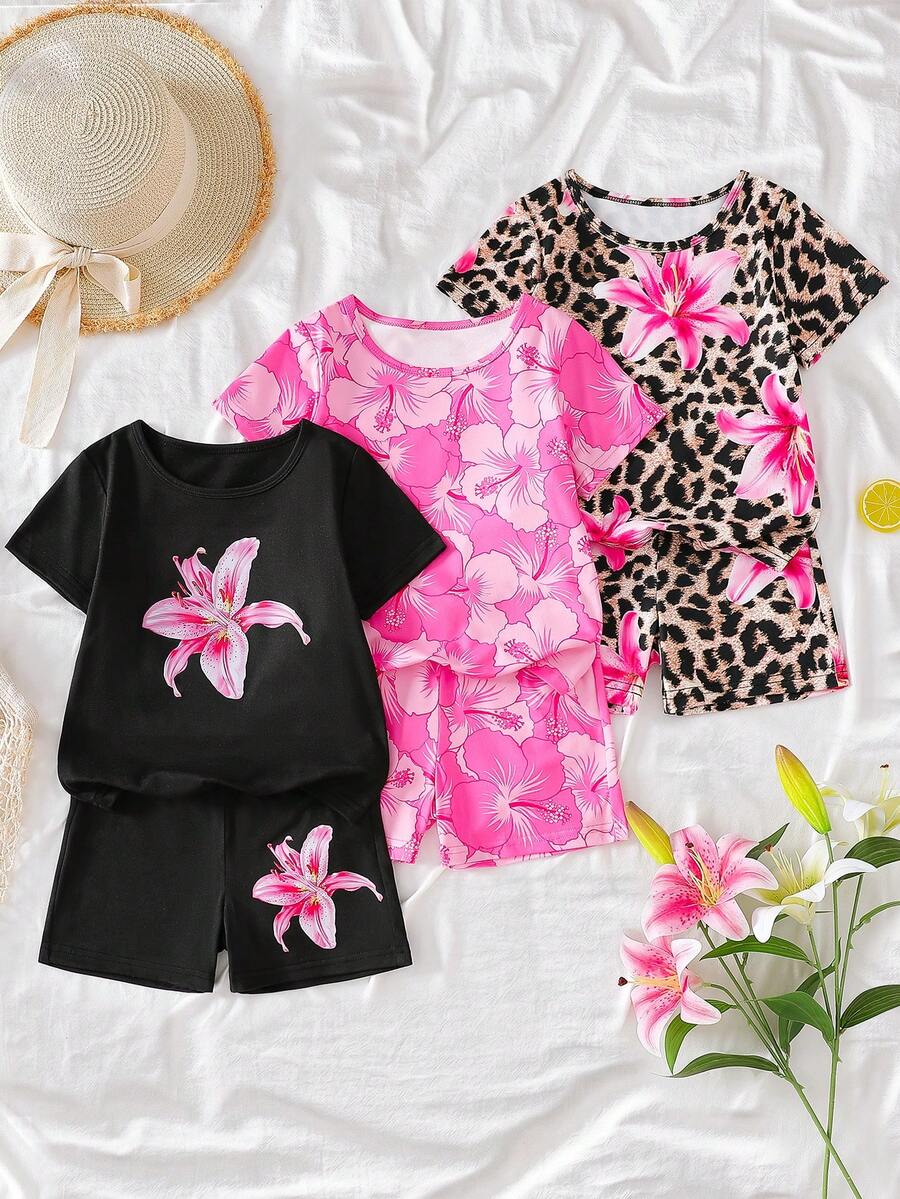 6pcs/Set Young Girls' Fashionable Versatile Floral & Leopard Print ...