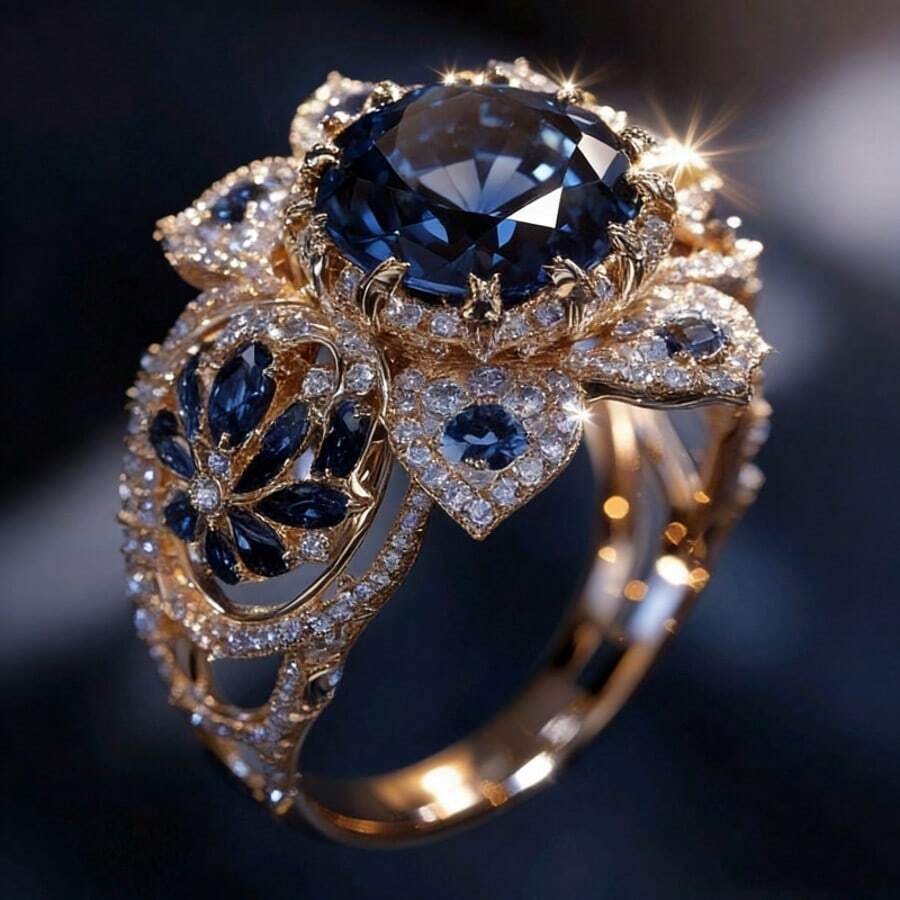 14K Gold Plated Copper Ring, Inlaid With Synthetic Cubic Zirconia ...