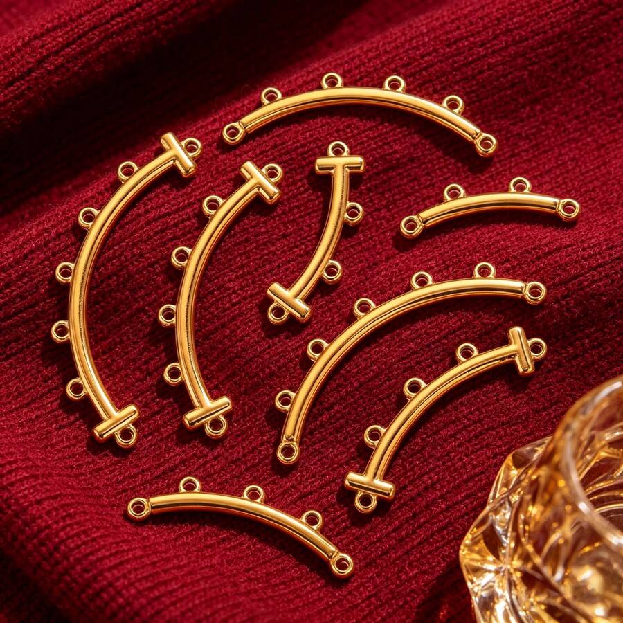 5Pcs 18K Gold Plated 304 Stainless Steel Multi-Hole Curved Bar ...