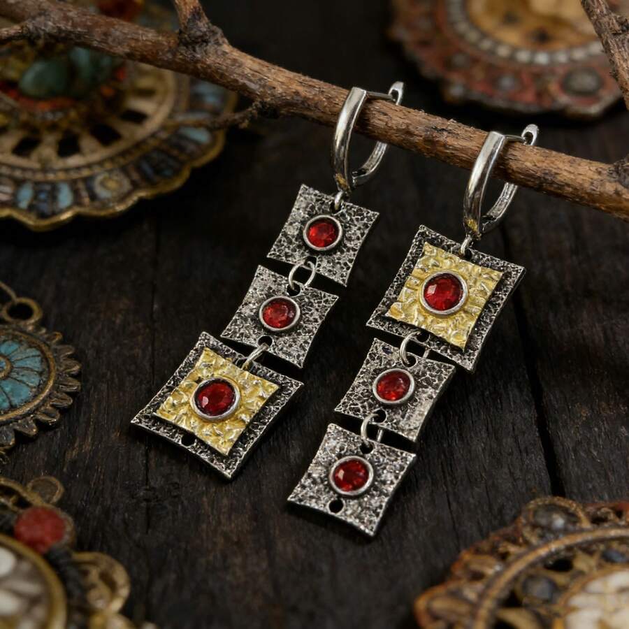 1 Pair Handmade Hammered Textured Earrings, Vintage Dual-Tone ...