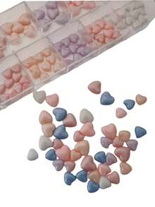 12 Grid Heart-Shaped Resin Nail Art Tips Feature A Dopamine Color Mix ...