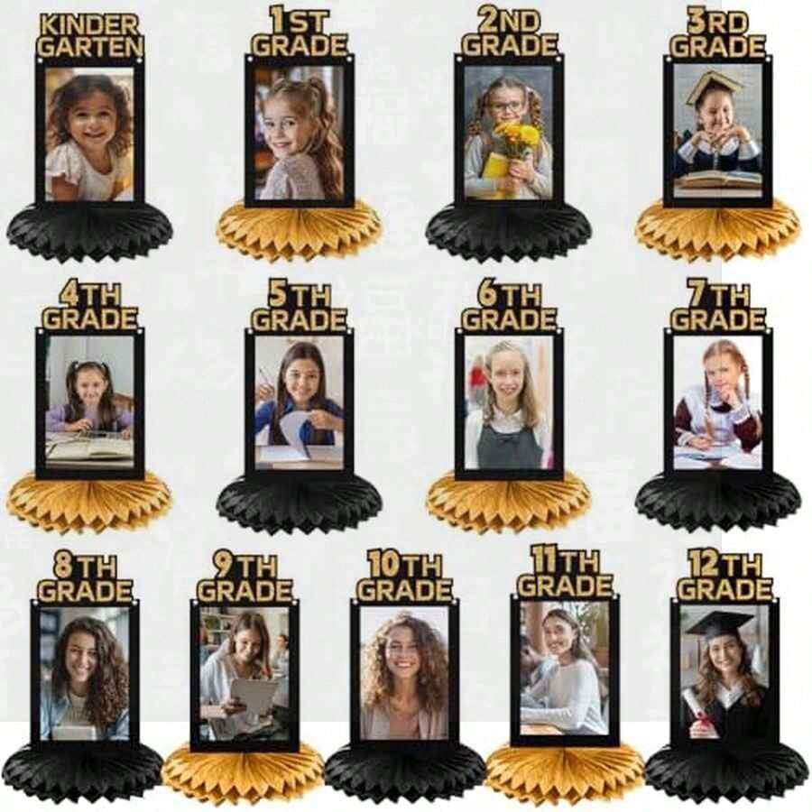 MotiMind 13 Pcs K-12 Graduation Photo Centerpieces Black Gold ...