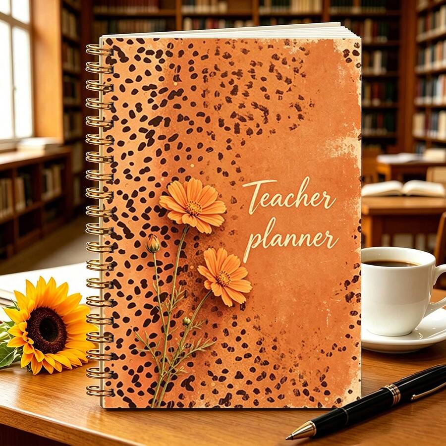 1 Pc A5 Size (8.3x5.5 Inch) Warm Orange Sunflower & Leopard Print Cover ...
