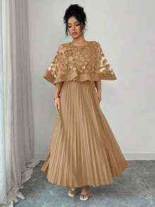 Elenzya Women's Elegant Floral Decor Pleated Hem Dress, Suitable For ...