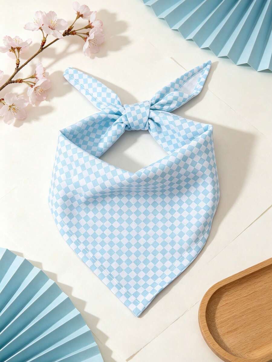 Light Blue Polyester Plaid Pet Scarf, Suitable For Dogs And Cats, Pet ...