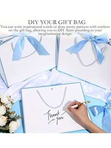White Paper Gift Bag With Blue Trim And Handles, Shopping Bag, Gift Bag ...