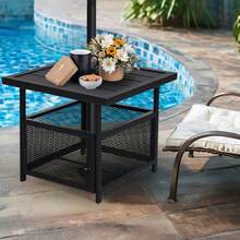 Outdoor Patio Coffee Table With Umbrella Hole, Square Bistro Side Table ...