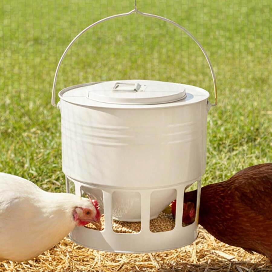 20LBS Large Capacity Metal Chicken Feeder, Hanging Poultry Feeder With ...