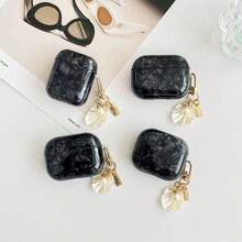 1pc Black Shell Texture Earphone Case With Small Pearl Hanging Chain ...