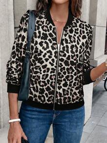 2026 New Women's Lightweight Long Sleeve Zip-Up Casual Leopard Print ...