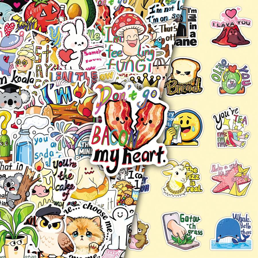 50pcs Cartoon Creative Funny Pun English Decorative Stickers For ...