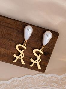 1 Pair Fashion Elegant YS Letter Pearl Earrings, Luxury High-End Niche ...