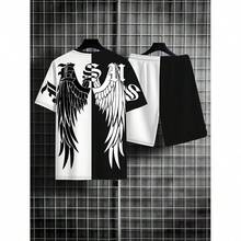 Men's Summer Fashion 2-Piece Set: Gothic Wing Print T-Shirt And Shorts ...