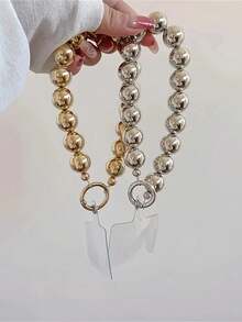 Gold & Silver Round Bead Acrylic Phone Chain Phone Case Decorative ...