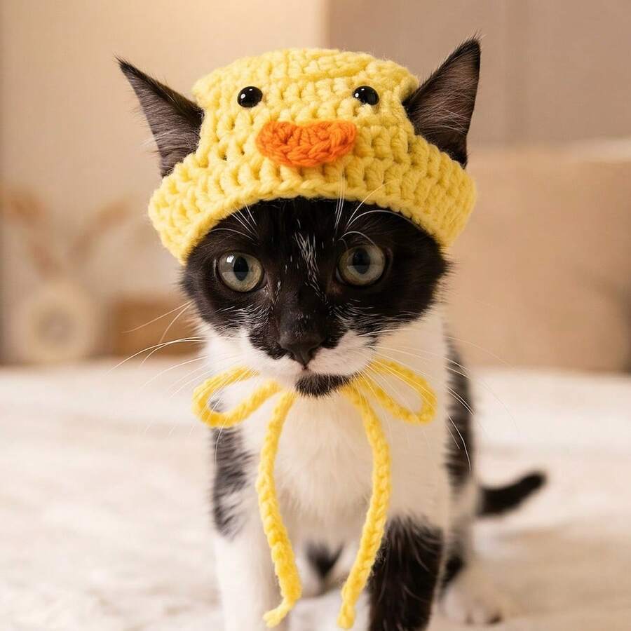 Little Yellow Duck Hat, Handmade Pet Hat, Cute Cartoon Cat Accessory ...
