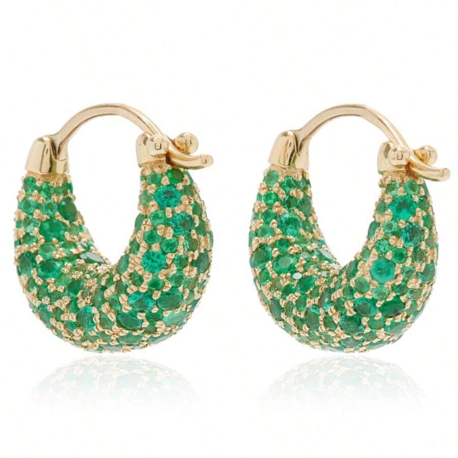 Shiny Luxury Round Hoop Earrings With Green Cubic Zirconia, Suitable ...