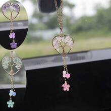 1pc Handmade Heart-Shaped Natural Stone Tree Of Life Car Pendant, Feng ...