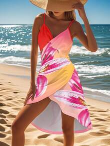Women's Summer Beach Vacation Floral Gradient Print Cover-Up Dress ...