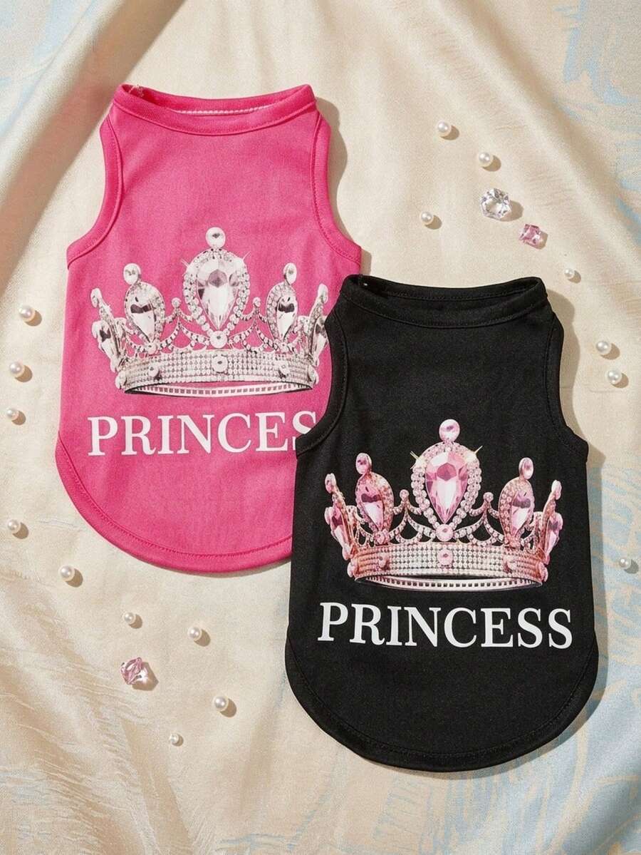 PETSIN 2pcs Princess Style Diamond Crown & English Text Print ...