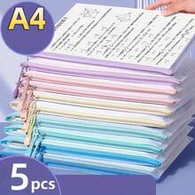 5pcs A4 Portable Zipper File Bags, Transparent Waterproof Document ...
