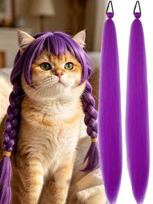 2pcs 26 Inch Purple Braided Wig For Girls, Long Yaki Straight Hair ...