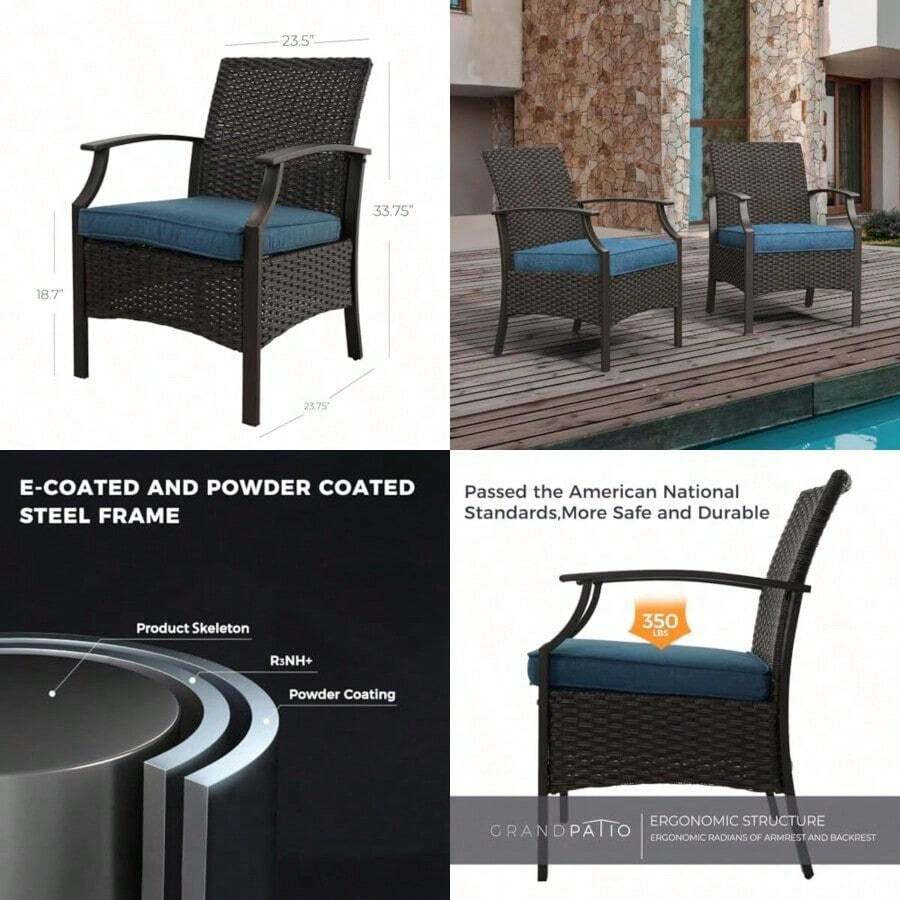 Outdoor Wicker Chairs Set Of 2 Wicker Patio Seating With Olefin Cushion ...