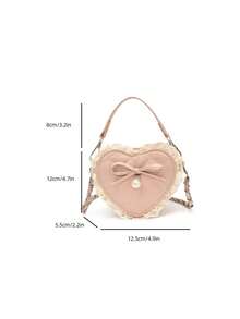 Cute Mini Heart-Shaped Bag, Quilted Butterfly Pearl Bag, Lace Trim ...