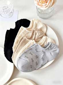 5 Pairs Women's Sweet Bow Minimalist Boat Socks/Invisible Socks, Random ...