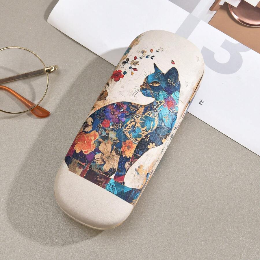 1pc Vintage Cat & Flower Pattern Eyeglasses Case, Portable & Durable ...