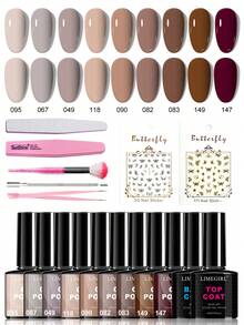 Kit de Esmalte em Gel LIMEGIRL com 9 Cores em Tons Nude e Marrom ...