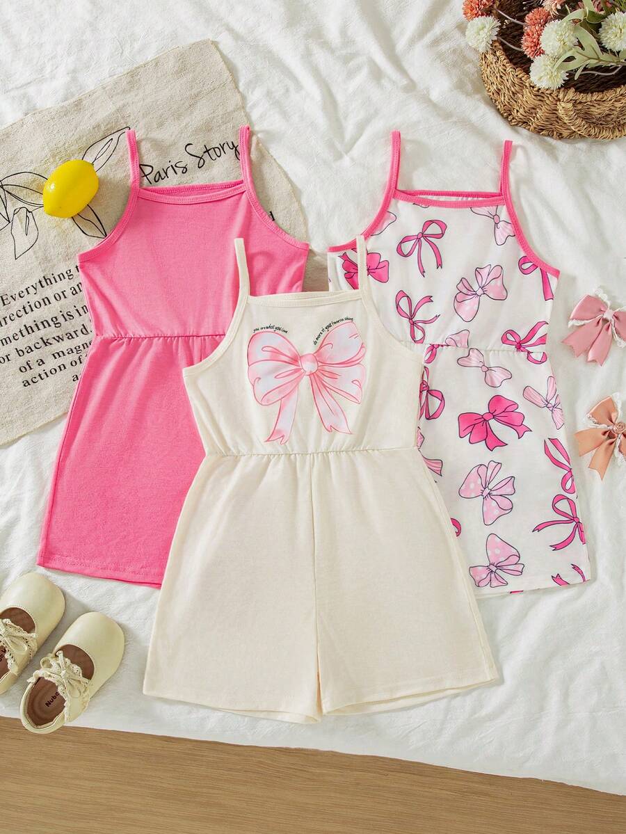 3pcs/Set Young Girls' Summer New Versatile Casual Comfortable Bow Print ...
