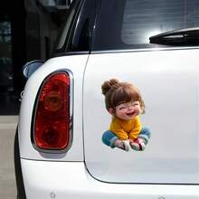 Funny Chibi Girl Car Decal, Smiling Glasses-Wearing Character Vinyl ...