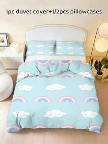2/3pcs Cute Smiling Face Cloud Rainbow Children's Duvet Cover, Sweet ...