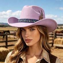 Women's Vintage Western Felt Hat, Wide Brim Fedora With Turquoise Band ...