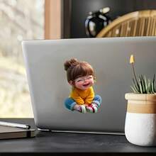 Funny Chibi Girl Car Decal, Smiling Glasses-Wearing Character Vinyl ...