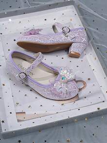 Girls' Sequin Mary Jane Shoes, Crystal Bow Decor, Soft Sole Princess ...