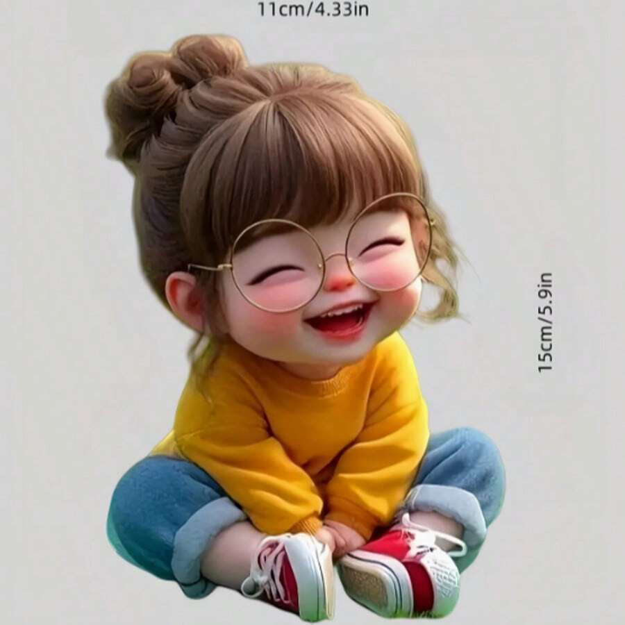 Funny Chibi Girl Car Decal, Smiling Glasses-Wearing Character Vinyl ...