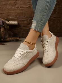 1 Pair Women's Teen Beige Coarse Linen Fabric Lace-Up Non-Slip Casual ...